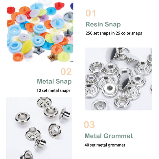 Plastic Snap Fastener Kit, Plastic and Metal Snap Buttons with Snaps P ...